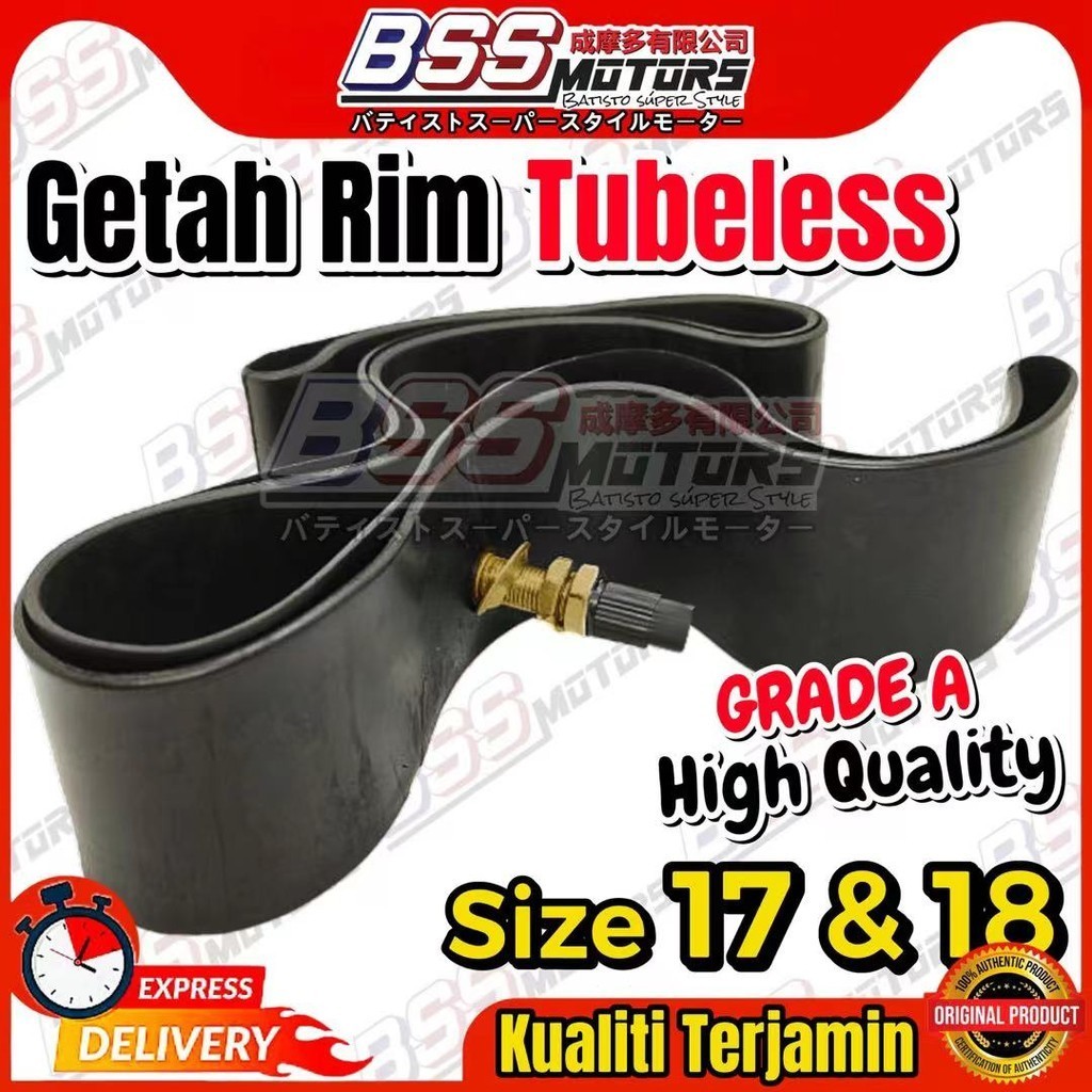 Getah Rim Tubeless Tayar SIAP Kepala Tube Saiz 17 / 18 Tyre Rim Belt ...