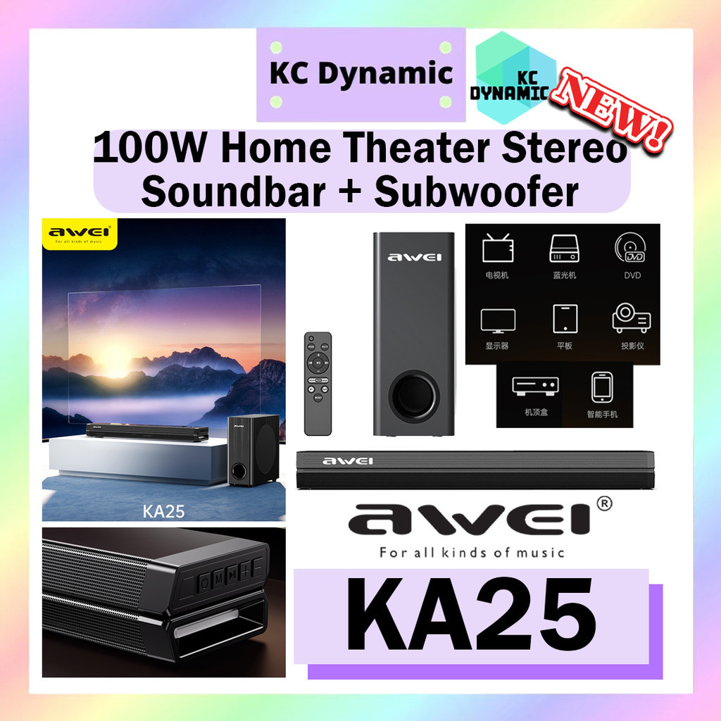 Awei KA25 100W Home Theater Stereo Soundbar with Subwoofer Awei ...