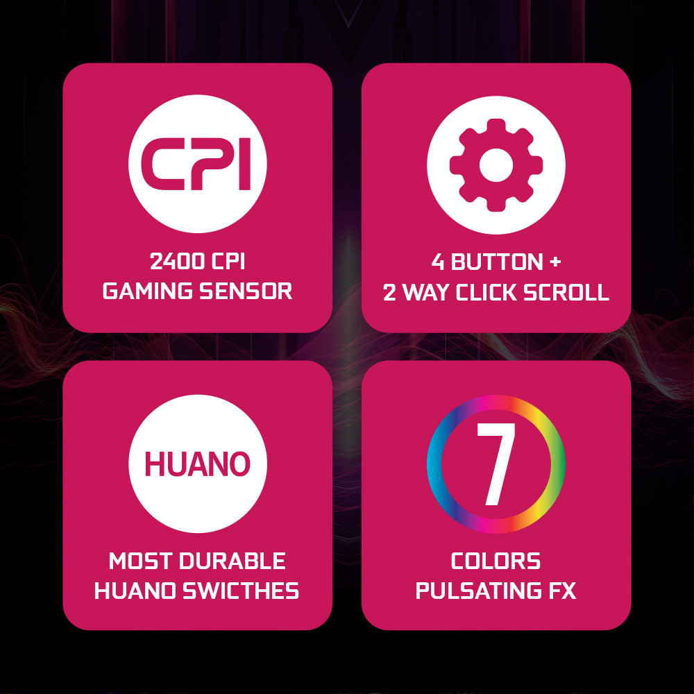 Alcatroz X Craft 2400 CPI High Definition Gaming Mouse 7 Colour Light Effect with 4 Button ...