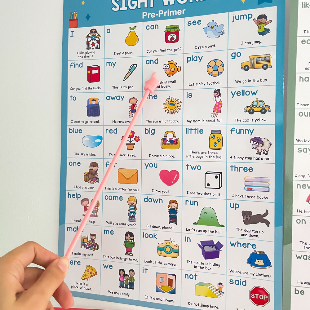 6Pcs 220 Sight Words English Posters for Kids Children Cartoon Picture ...