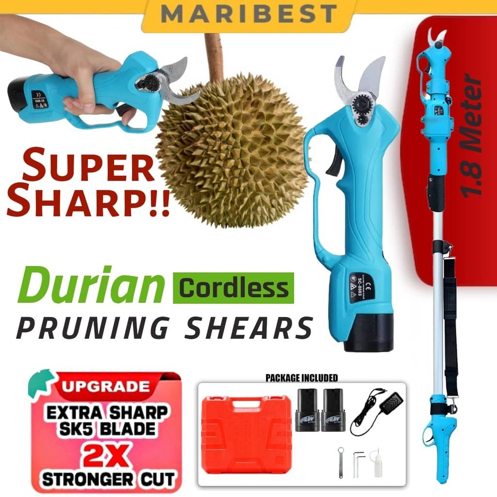 Durian Cordless Pruning Shears Heavy Duty Tree Cutter Gunting Pokok ...