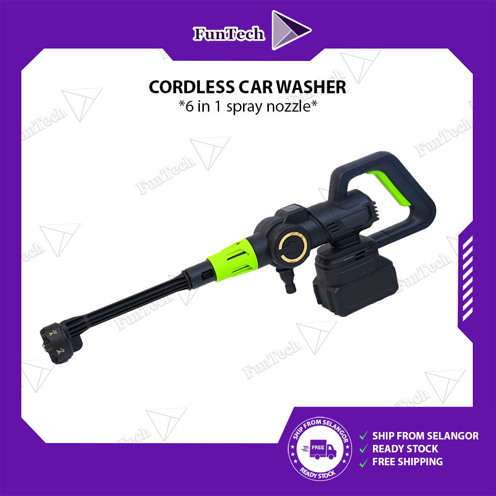 FunTech 6-In-1 Water Jet Cordless Car Washer High Pressure Battery ...