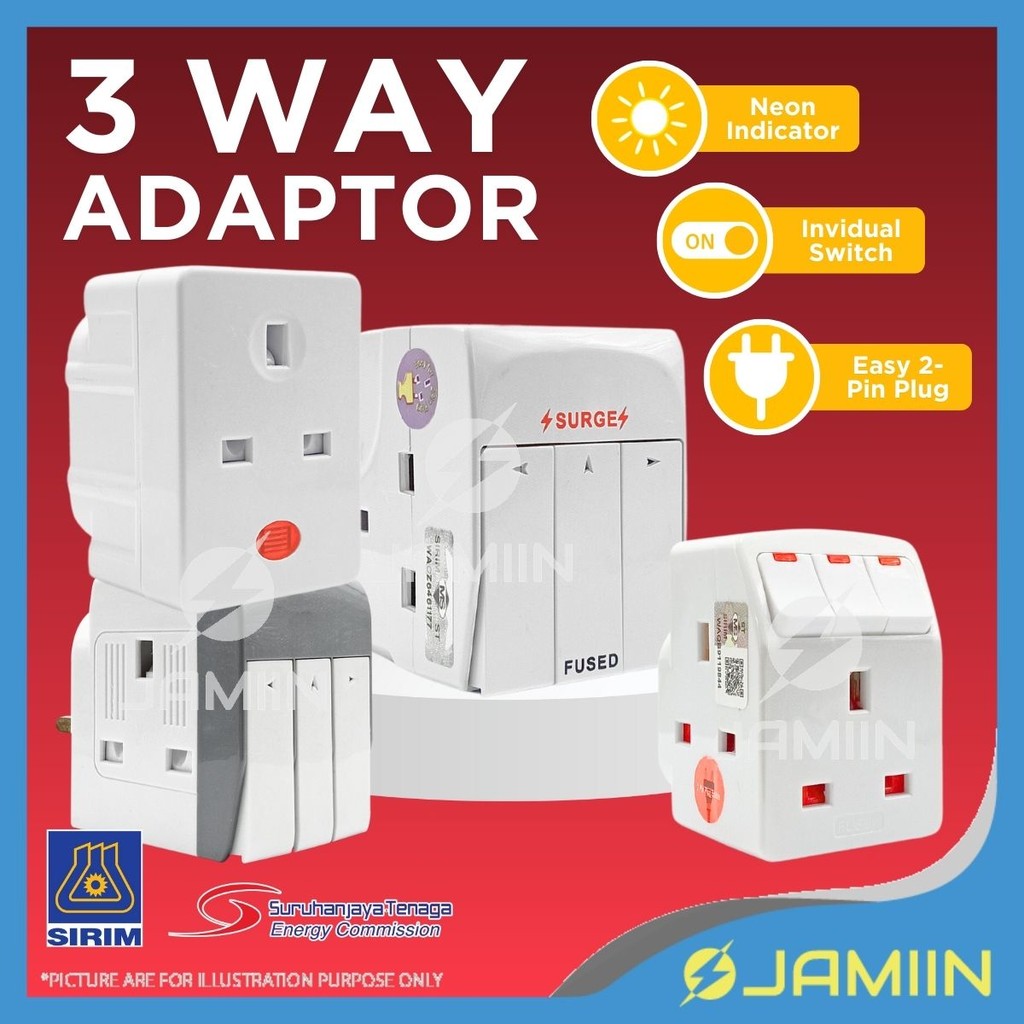 SIRIM 3 Way Adapter Extension 插头 Surge Protector Plug Adapter Socket ...