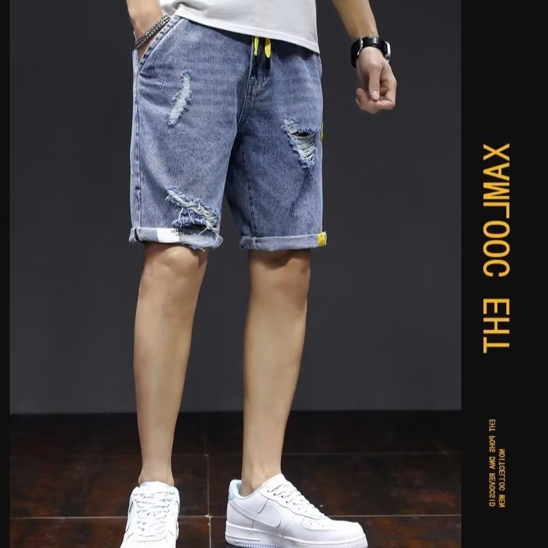 M-4XL Men Short Pants Denim Short Ripped Korean Style Casual Trend ...