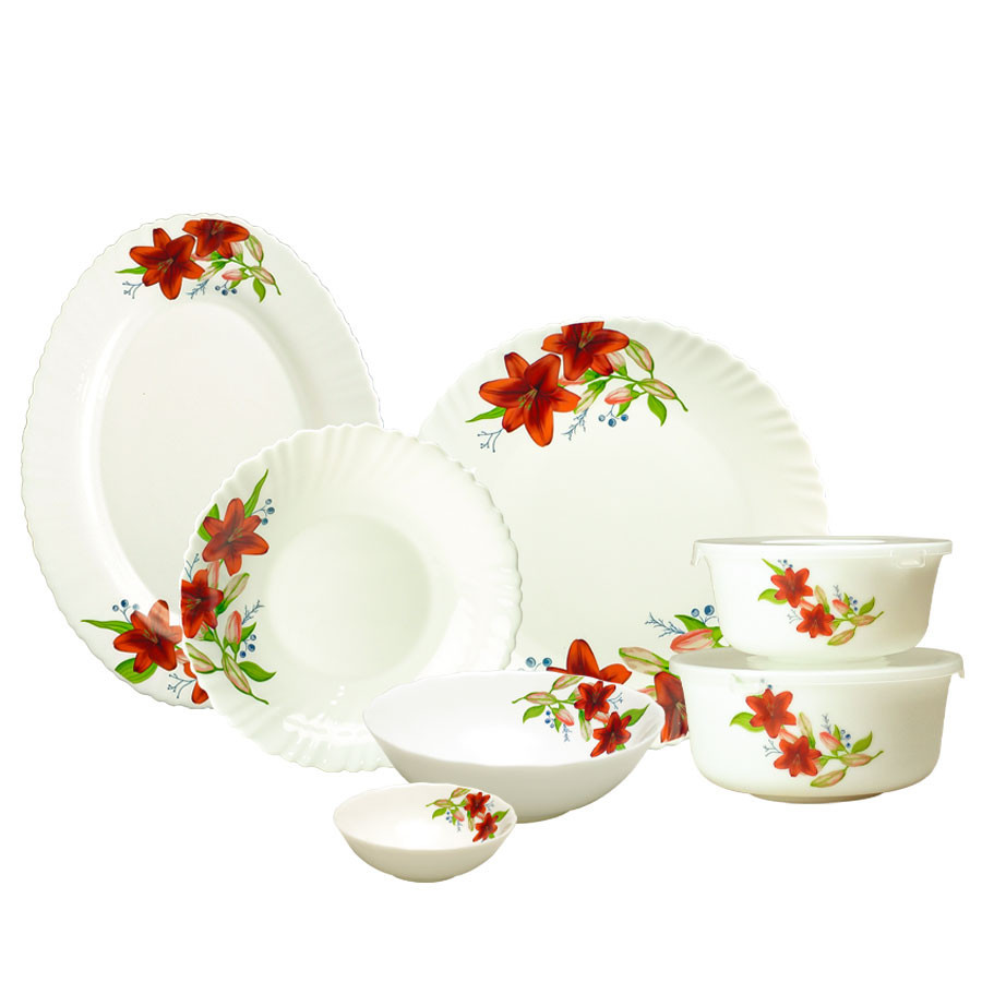 Meija Lily's Opal Glass Dinnerware Set 24pcs Dinner Set Pinggan Cawan ...