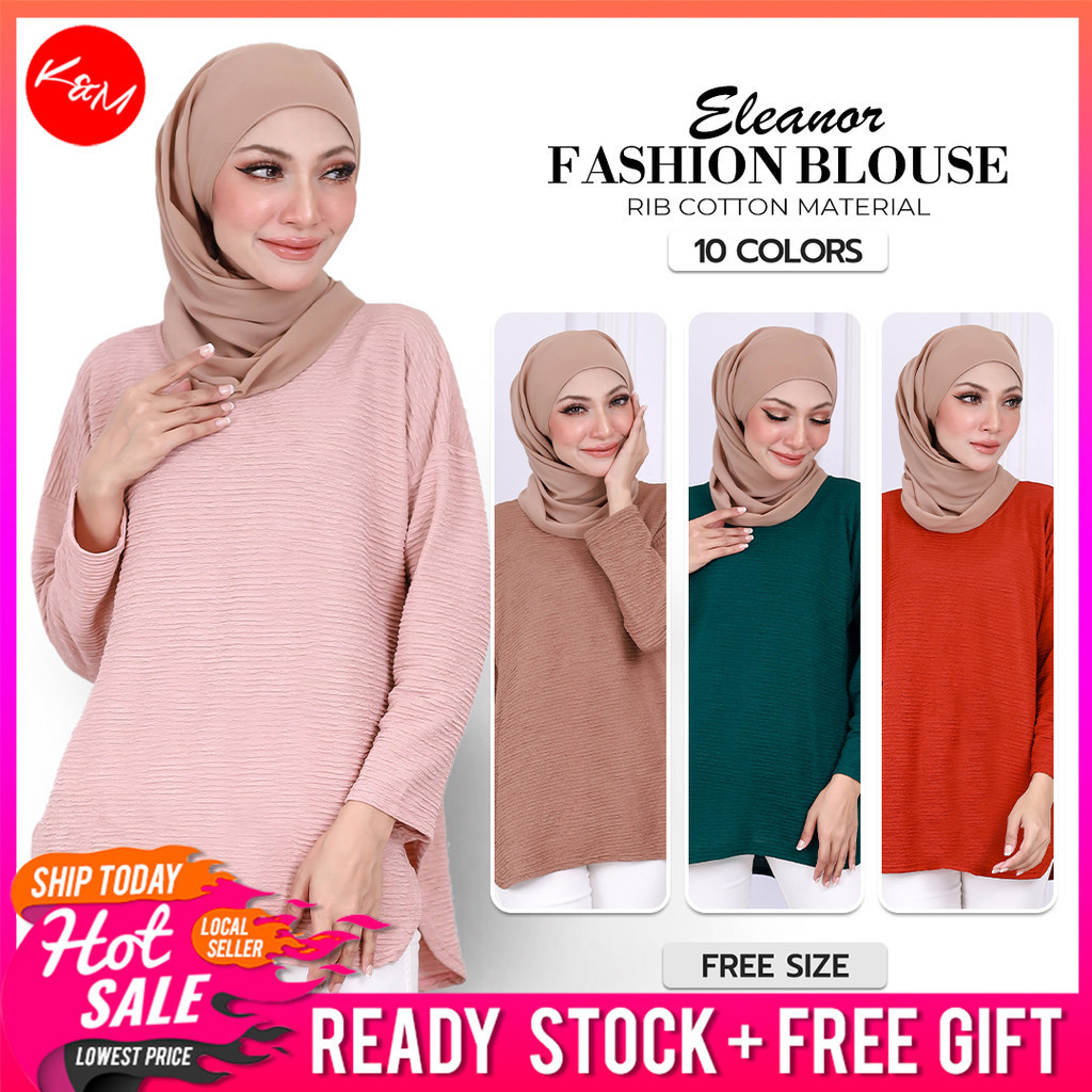 KM Eleanor Women Long Sleeve Rib Pattern Blouse [B4273] | Shopee Malaysia