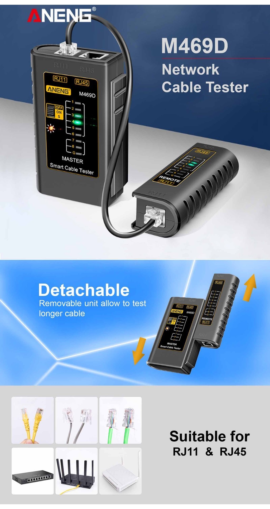 [Luminense] Aneng M469D Network Cable Tester ANENG M469D RJ45 LAN ...