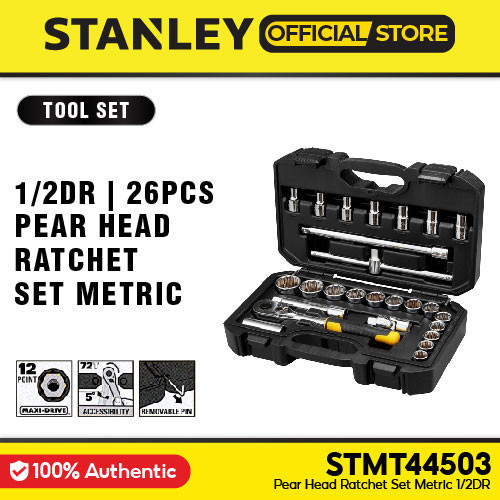 STANLEY STMT45503 Pear Head Ratchet Set Metric 1/2DR | 26PCS ( 1 Set ...