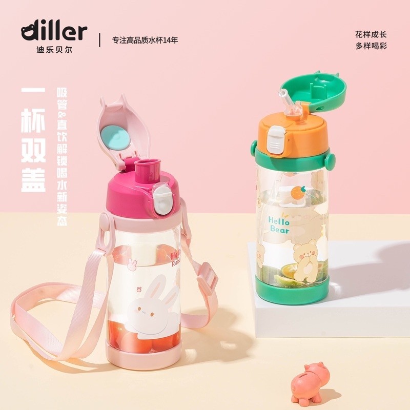 Diller Kid Botol Tritan Two Function Bottle Cap Straw Direct Water Bottle DB2314 (350ml ...