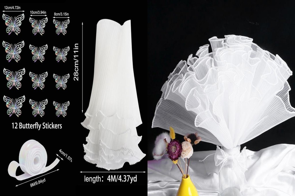 GRE Pleated Stretchable Lines Bouquet Wrap Bouquet Packaging Set White ...
