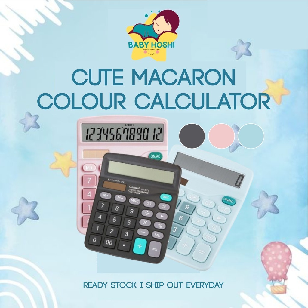 [BH] Calculator 12 Digits Battery Powered Solar Cute Macaron Colour ...