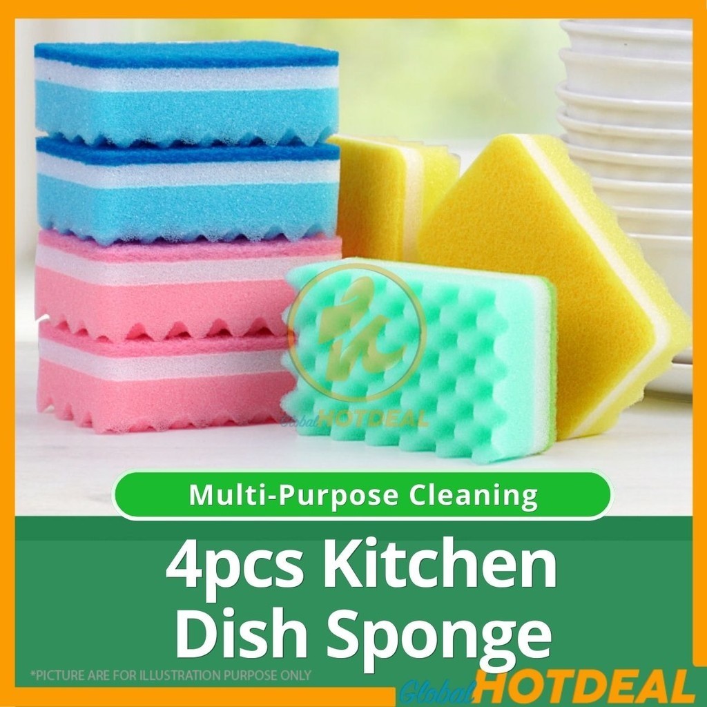 4PCS Kitchen Dish Scrub Sponge Cleaning Sponge Kitchen Dish Sponge Span ...