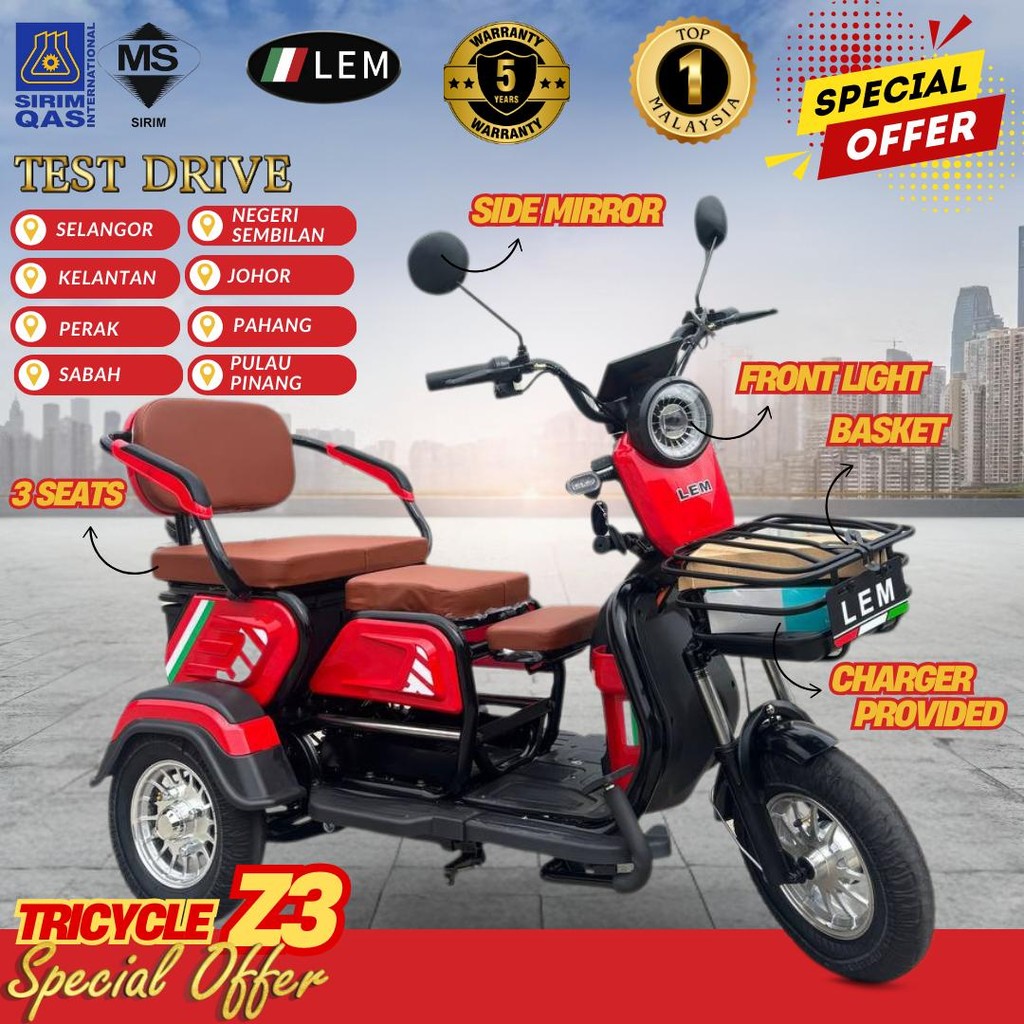 ★LEM★ ELEKTRIK 3 RODA / Z3 AND 1300w 1800w electric scooter 3 wheels brand new bigger seats and ...