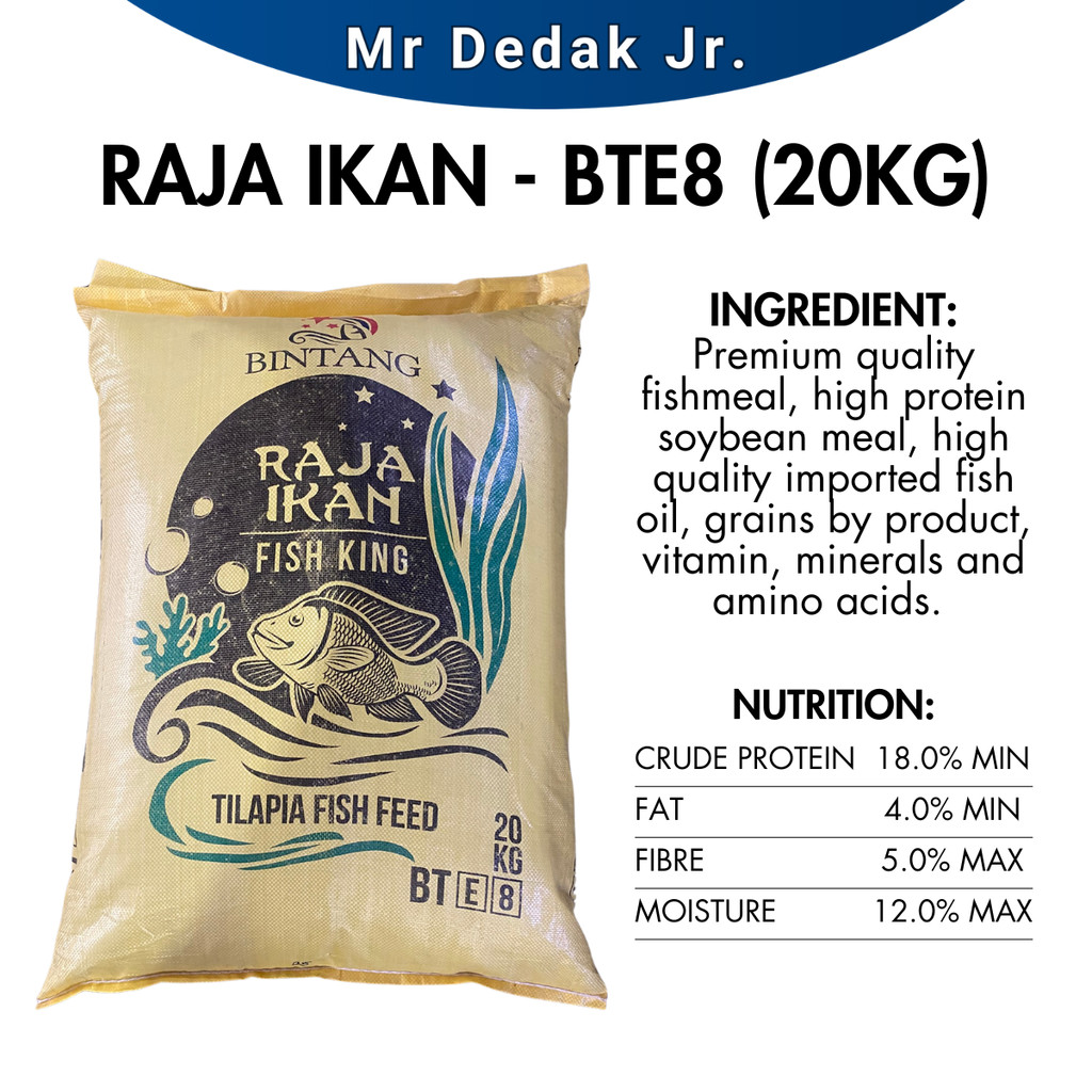 [20KG] RAJA IKAN | BTE8 | TILAPIA FISH FEED 18% | MAKANAN IKAN TALAPIA ...