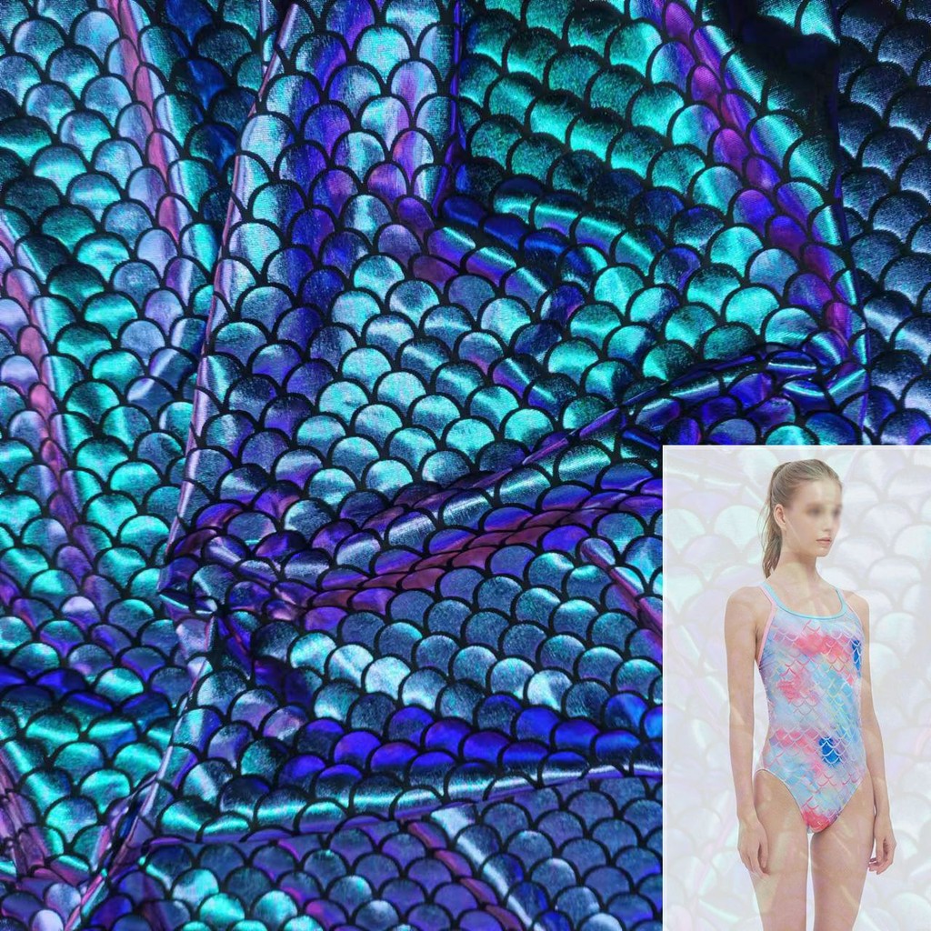 150*50CM Elastic Color Laser Fish Scale Fabric Diy Fabric Upscale Shiny ...
