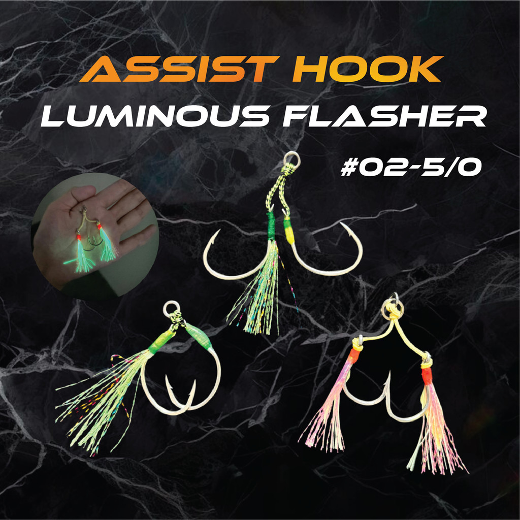 Assist Hook Kevlar Line PINK LUMINOUS Jig Hook for Jig 10-200g SlowJig ...