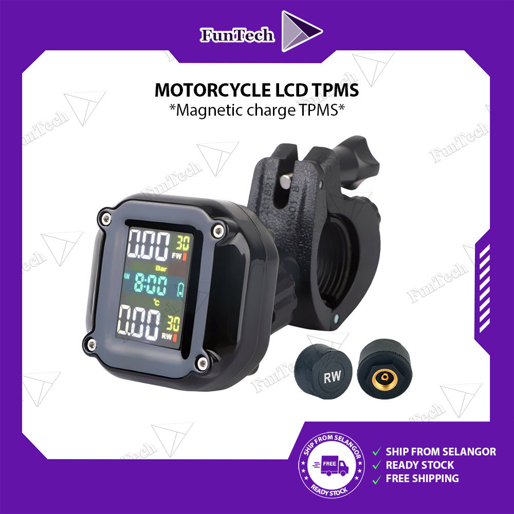 FunTech TPMS Motorcycle Tire Pressure Monitor Digital External ...