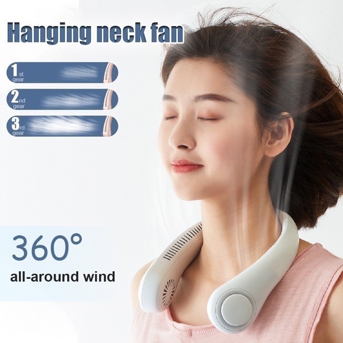 MINI NECK FAN BLADELESS COOLING USB RECHARGEABLE 3 WIND SPEED MUTE ...