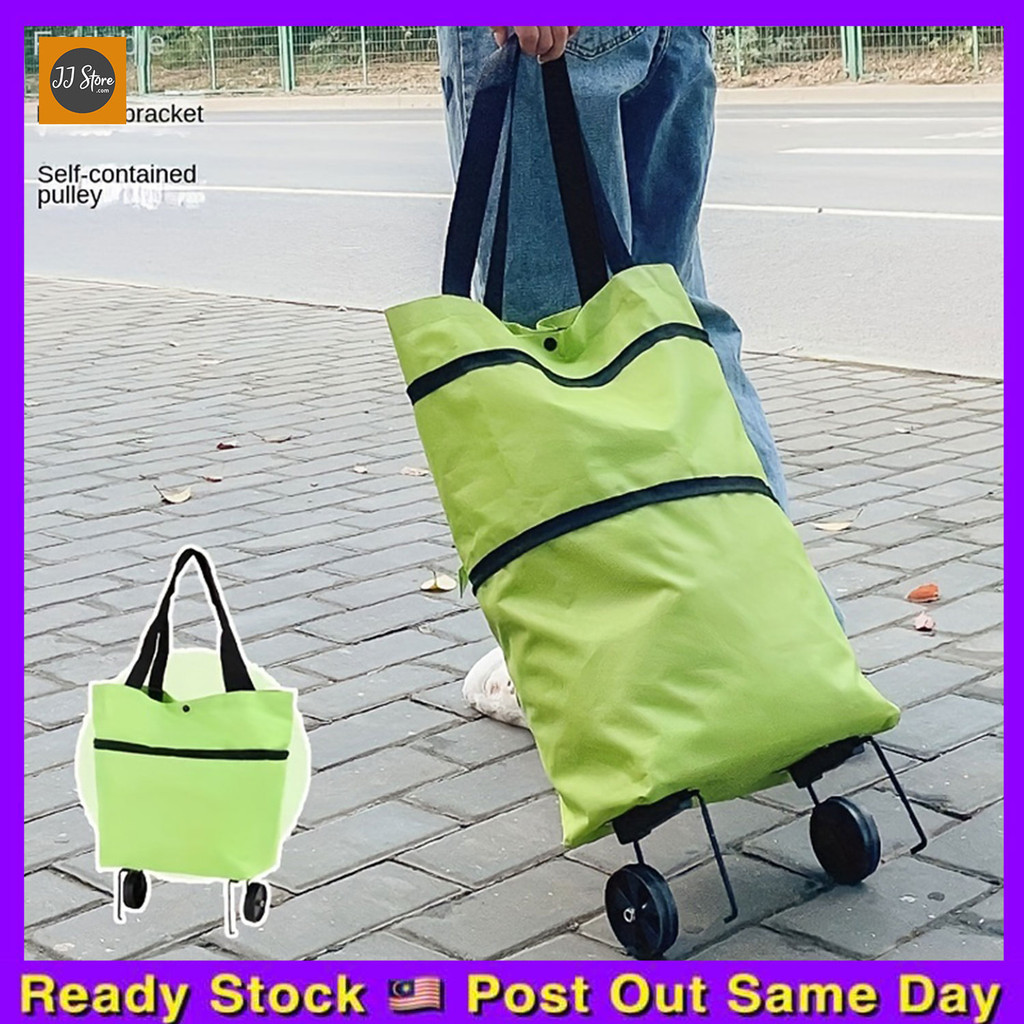 2 IN 1 Foldable Trolley Grocery Bag Shopping Nylon Recycle Bag Big ...