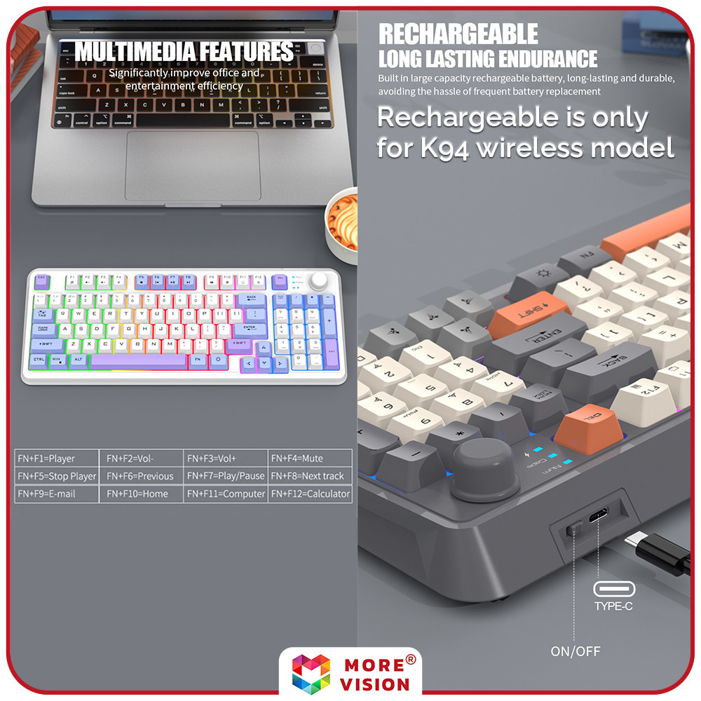XUNFOX K82 K94 Gaming Keyboard Backlight 94-Keys Backlit USB Wired Dual ...