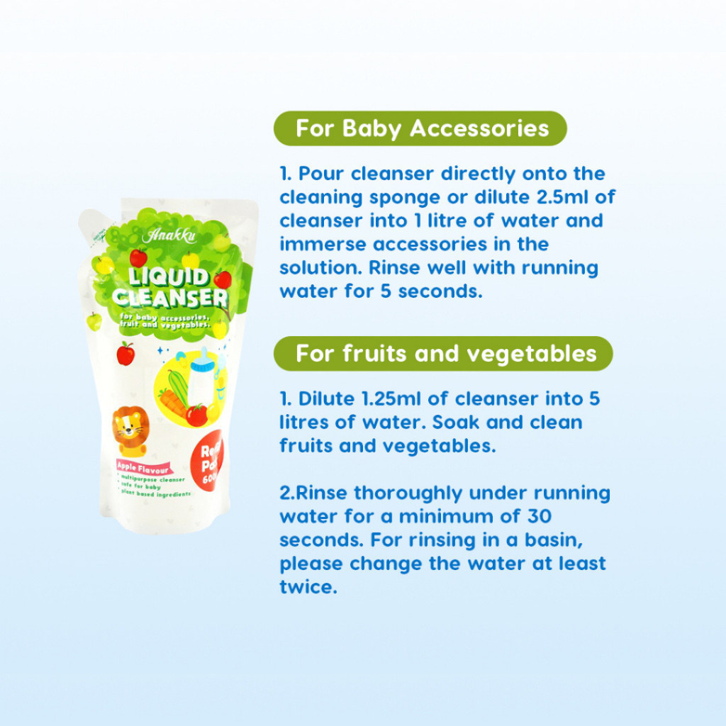 Anakku Refill Liquid Cleanser Fruit Flavour 600ml x 5 pack removing milk fats And stains washing ...