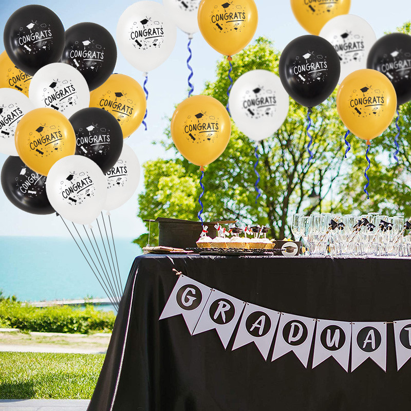 Graduation Balloons Gold Black White Congrats Latex Balloon Set ...