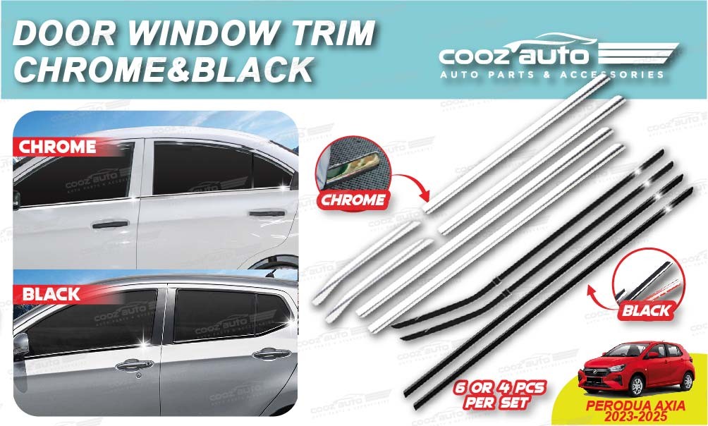 Perodua Axia 2023 - 2025 Car Window Trim Chrome Black Lining / Door ...