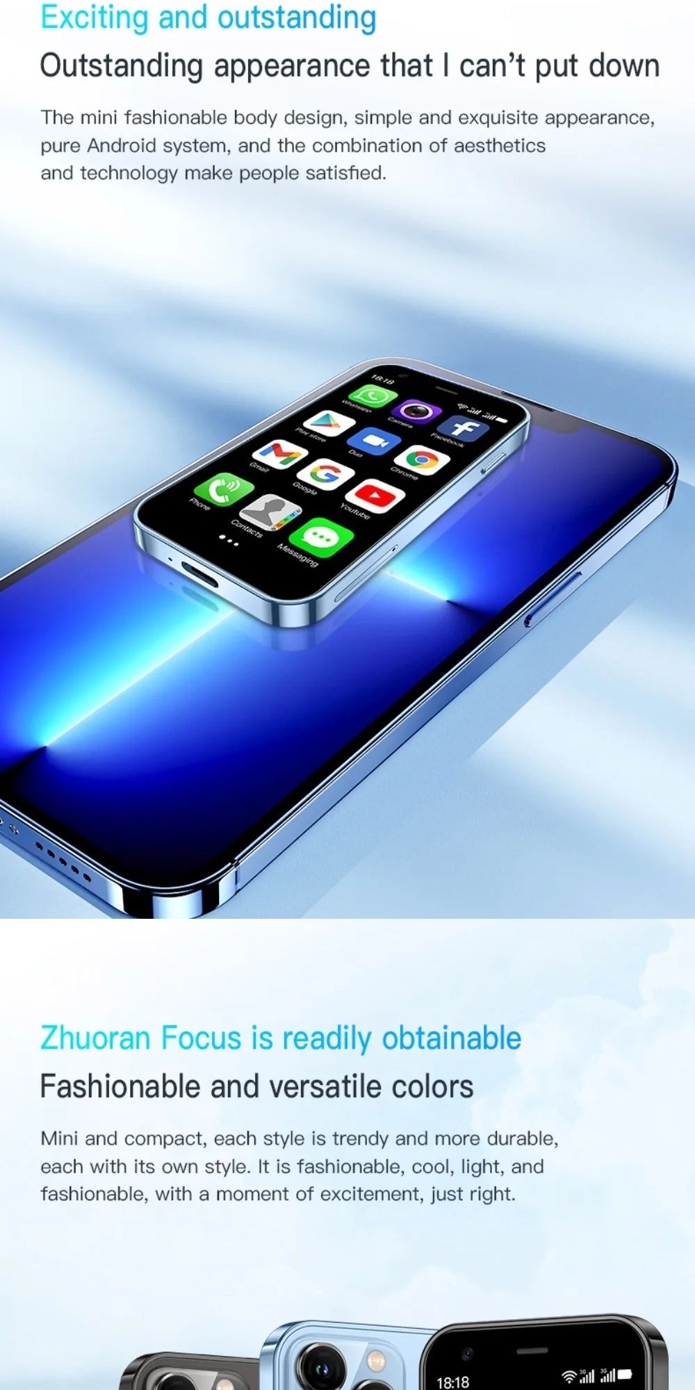 SOYES XS15 Ultra-thin 3.0Inch Small Phone 2GB+16GB Android 8.1 Dual SIM Standby 3G Mini ...