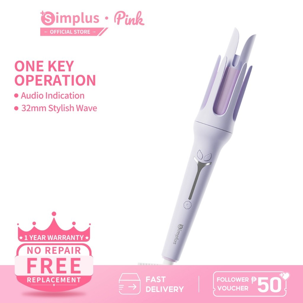 Simplus Pink Automatic Hair Curler 360° Rotating Ba005 (Quick Heat, 32mm Waves) | Shopee Malaysia