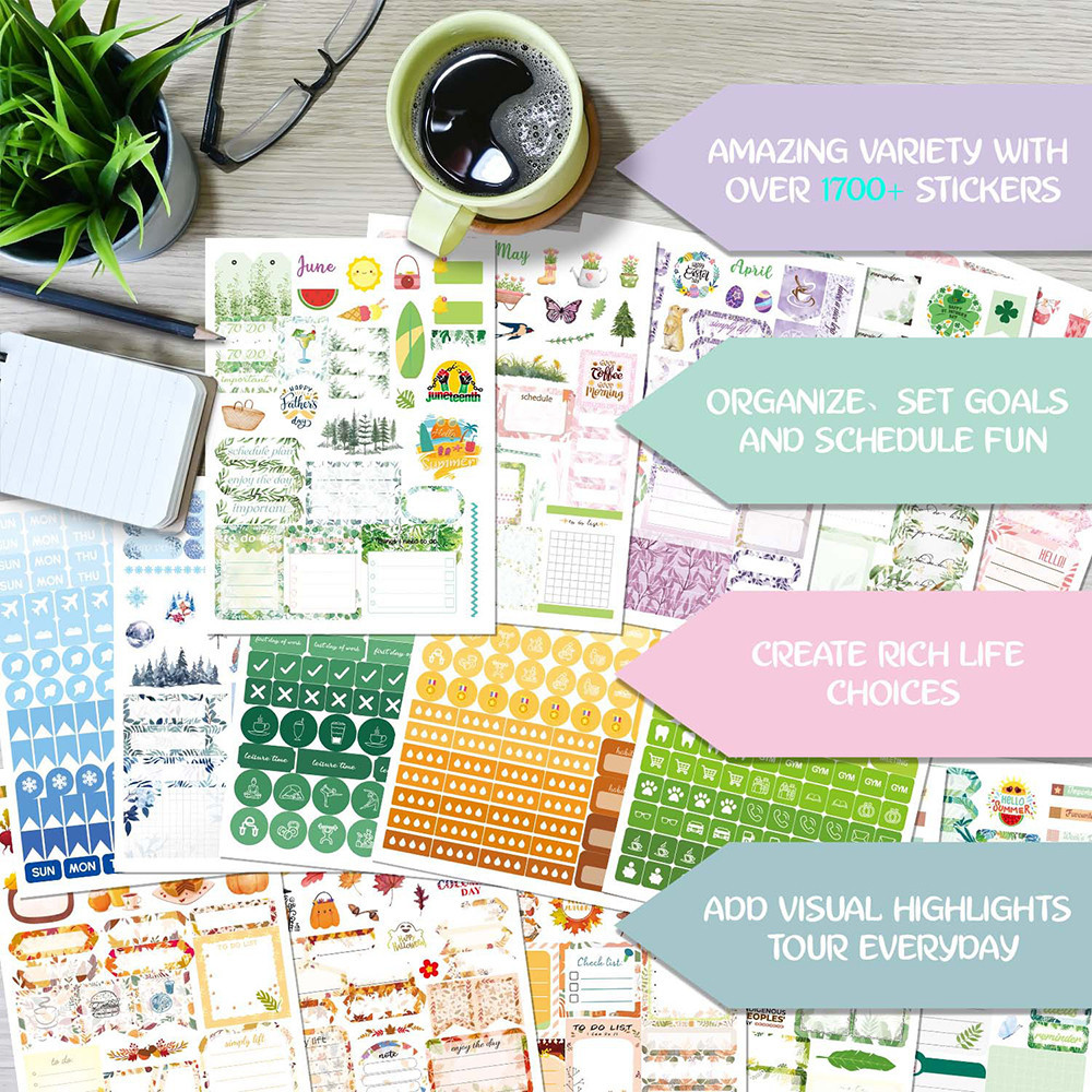 Green Plants Day/Week/Month Planner Sticker Book DIY Scrapbooking Diary ...
