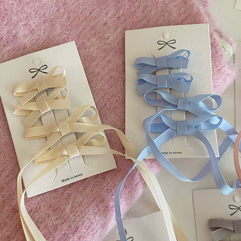 [Magpie] Pink streamer bow small hairpin set cute one-word clip twist ...