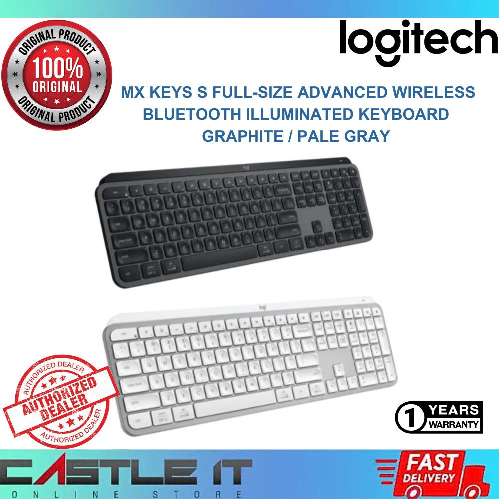Logitech MX KEYS S Graphite / Pale Gray Full-Size Advanced Wireless Bluetooth Illuminated ...