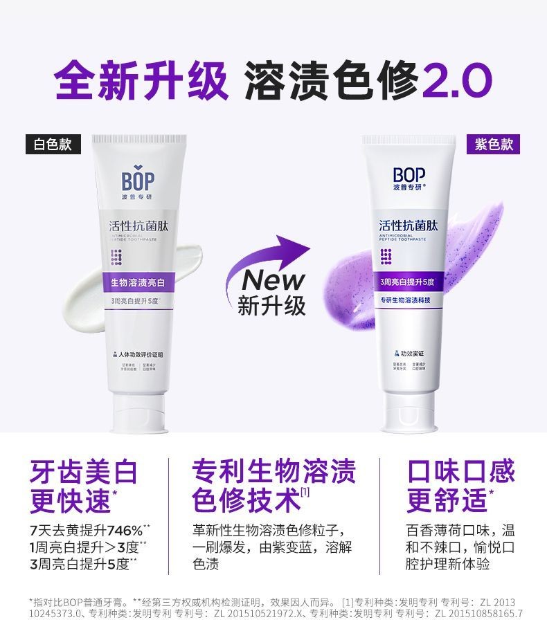 BOP Toothpaste 波普BOP牙膏 Whitening Active Antibacterial Peptide ...