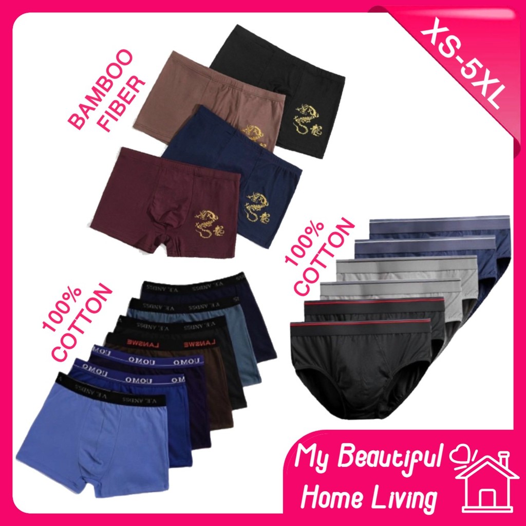 (5 IN A SET) MBHL Men Boxers Underwear Pure Cotton Boxer Boxers Medium ...
