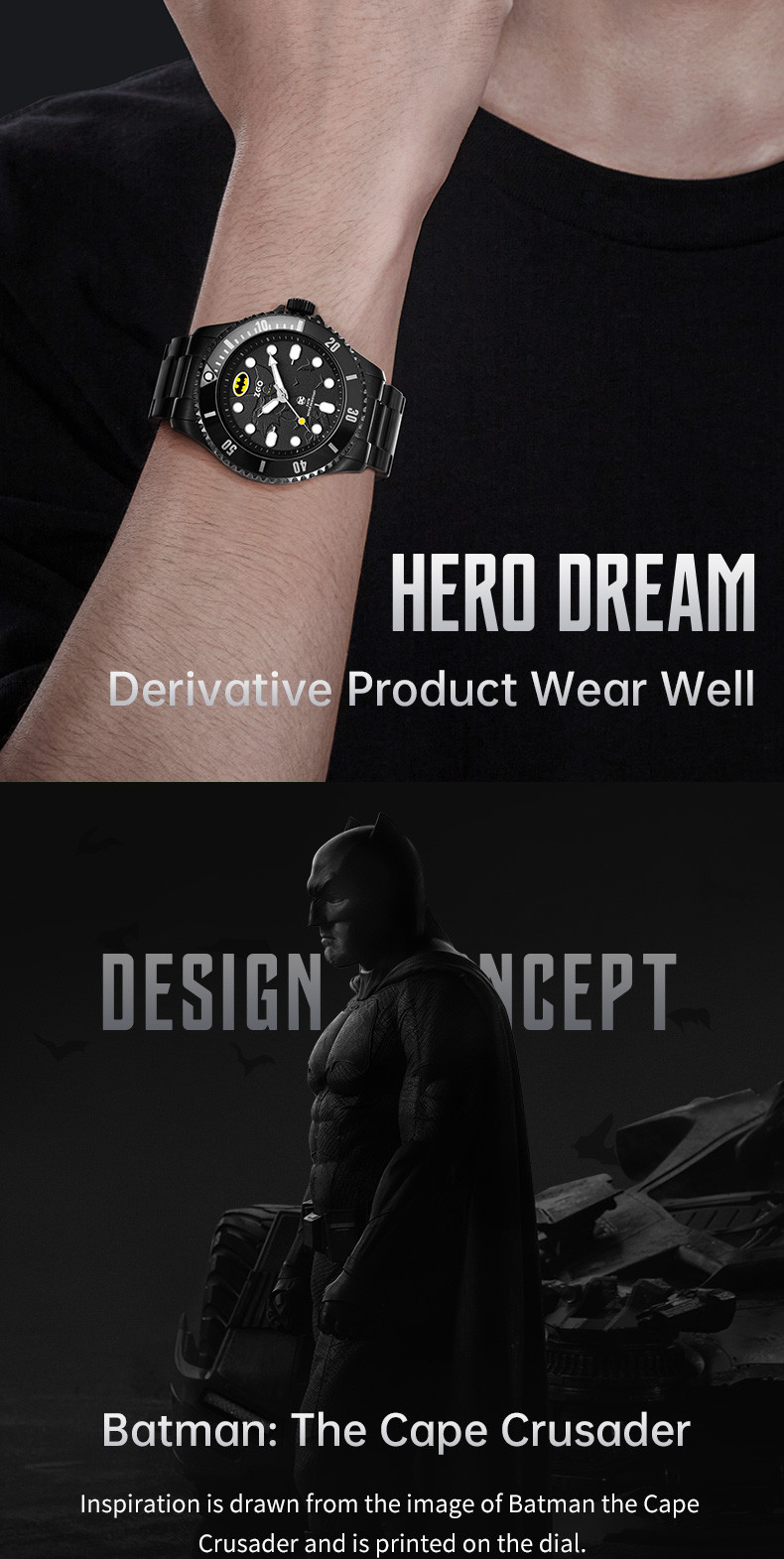 ZGO x DC Warner Batman Watch Men's Stone Steel Band Watch Waterproof ...