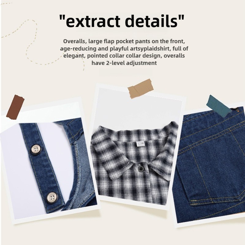 Denim Jazz Dance Costume Set (Plaid Shirt + Denim Overalls + Denim Hat ...