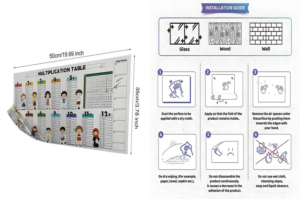 [SE] Wall-mounted Math Chart Colorful Multiplication Table Chart for ...