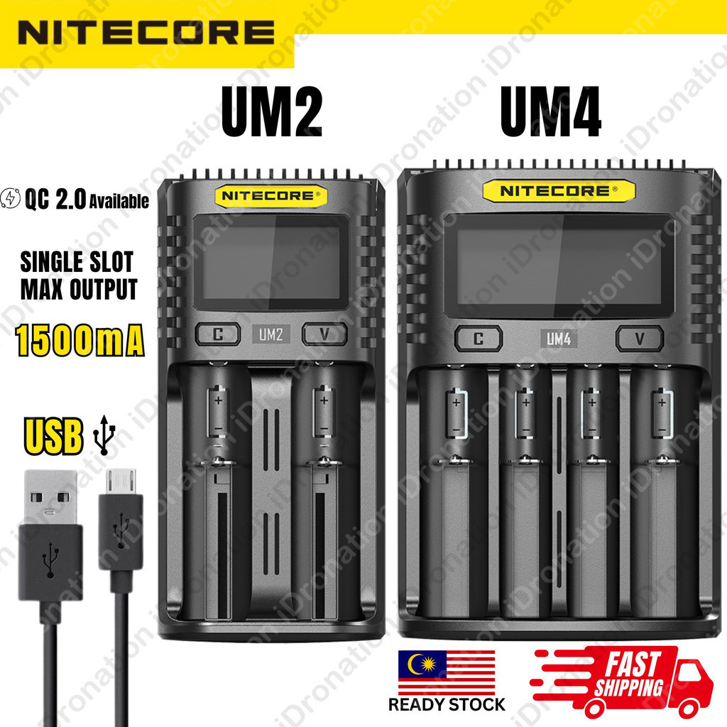 NITECORE UM2 UM4 USB 5V Charger LCD Smart Charging UM 2 4 Li-ion ...
