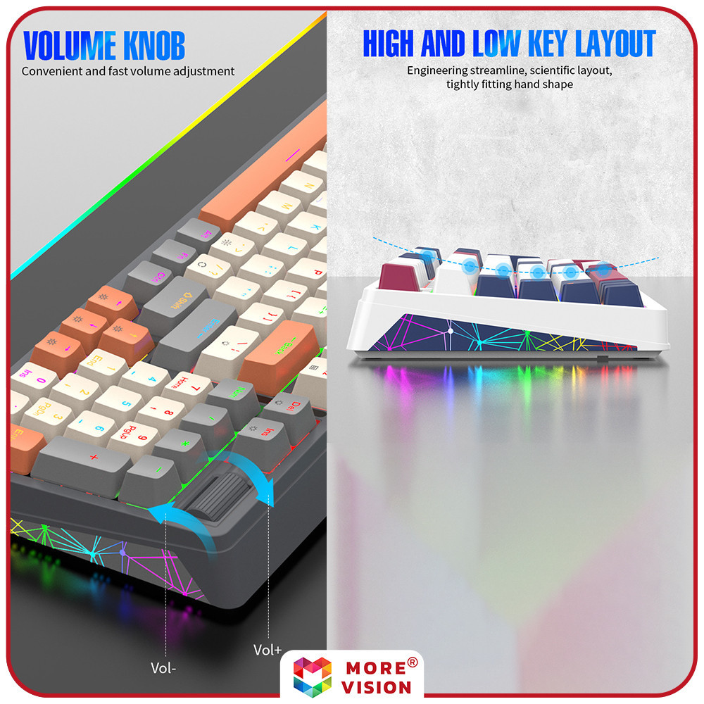 XUNFOX K85 Mechanical Keyboard RGB Wired USB 96 Keys Volume Control 2 ...
