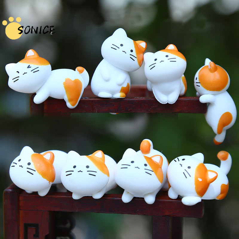 8 Pcs Mini Cute Cat Characters Miniature Educational Figures Mini Resin ...