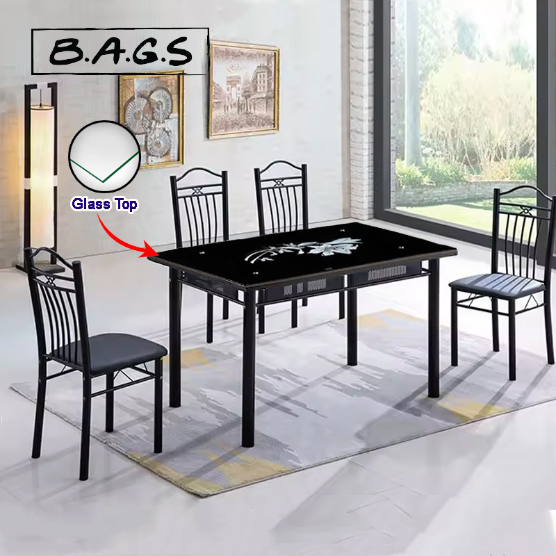 TheBags Large Kitchen Tempered Glass Top Rectangle Dining Table Set ...
