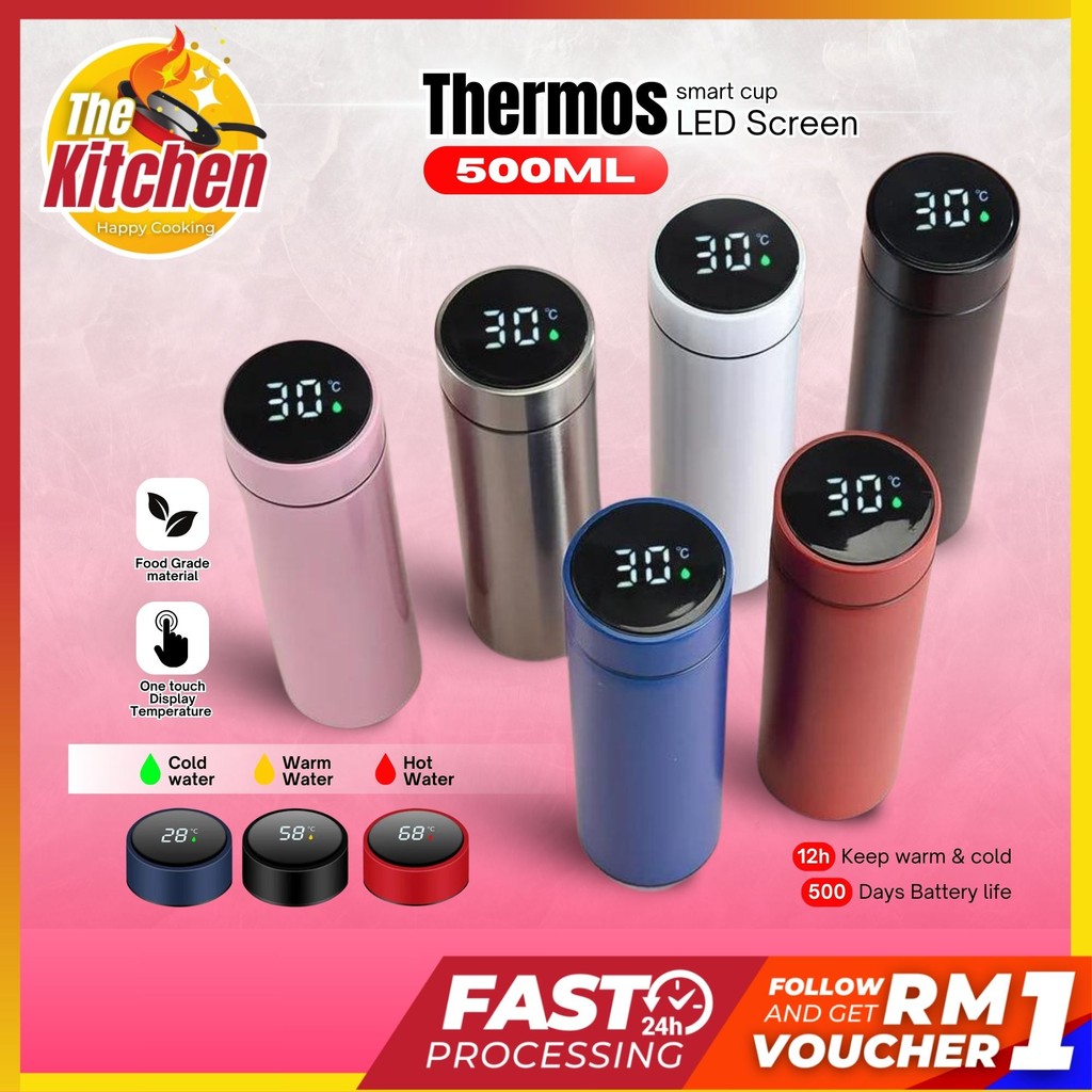 Thermos Flask with LED (500ML) Display Screen Temperature Sensor 304 ...