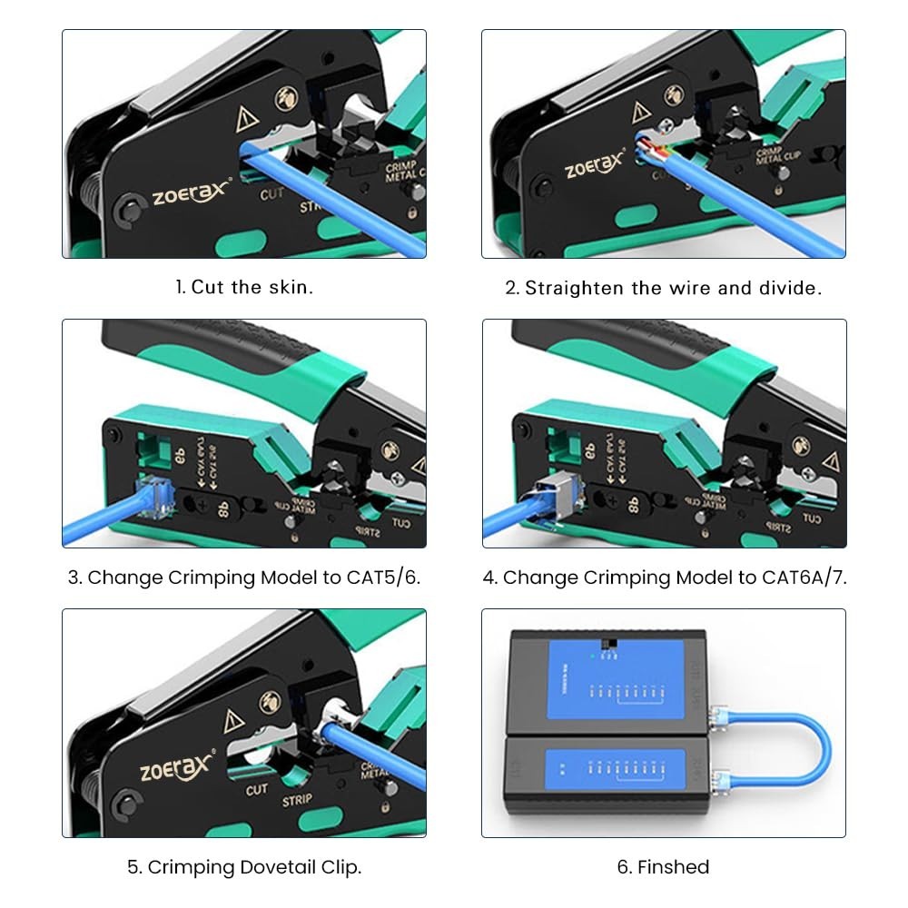 ZoeRax Pass Through RJ45 Crimp Tool with 10PCS Cat7 Connectors and ...