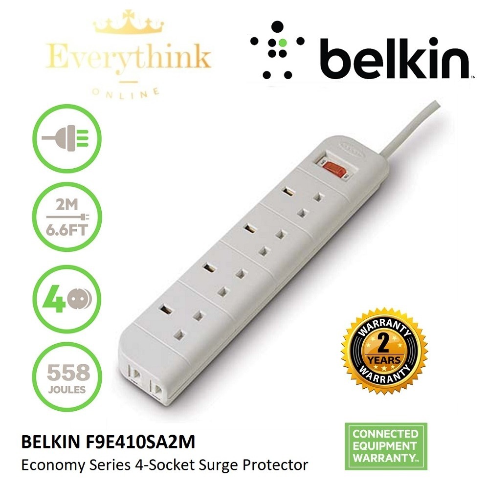 BELKIN F9E410SA2M 4 UK PLUGS EXTENSION SOCKET WITH TEL PORT SURGE ...