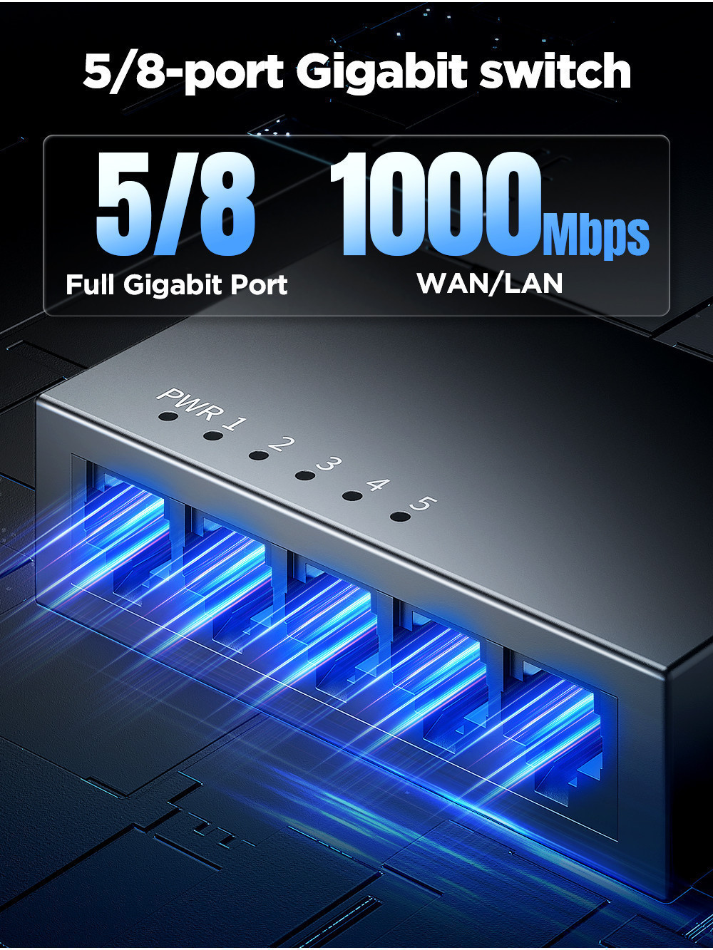 AMPCOM Network Switch 5/8 Ports Switch Ethernet 1000Mbps Gigabit High ...