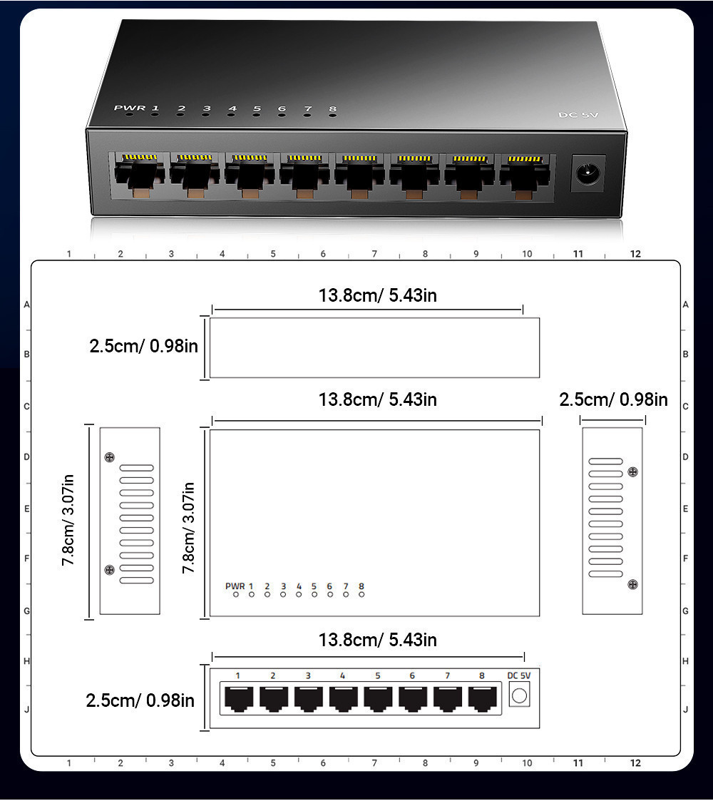 AMPCOM Network Switch 5/8 Ports Switch Ethernet 1000Mbps Gigabit High ...