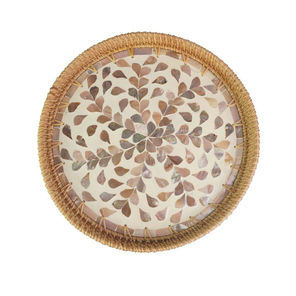 Meija Hayes Serving Tray 30cm, 35cm, 40cm Brown Sea Shell Rattan ...