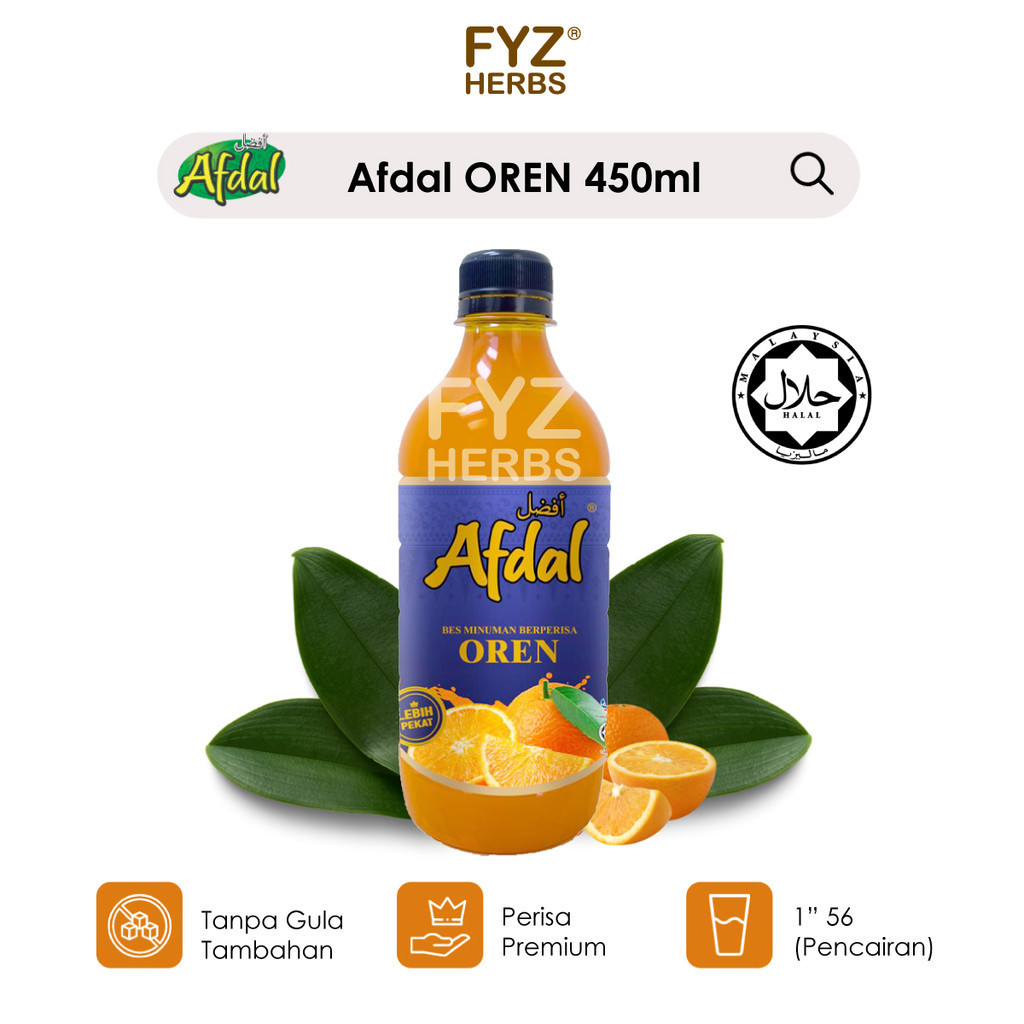 Afdal OREN Flavoured Concentrate 450ml | Bes Minuman Berperisa OREN ...