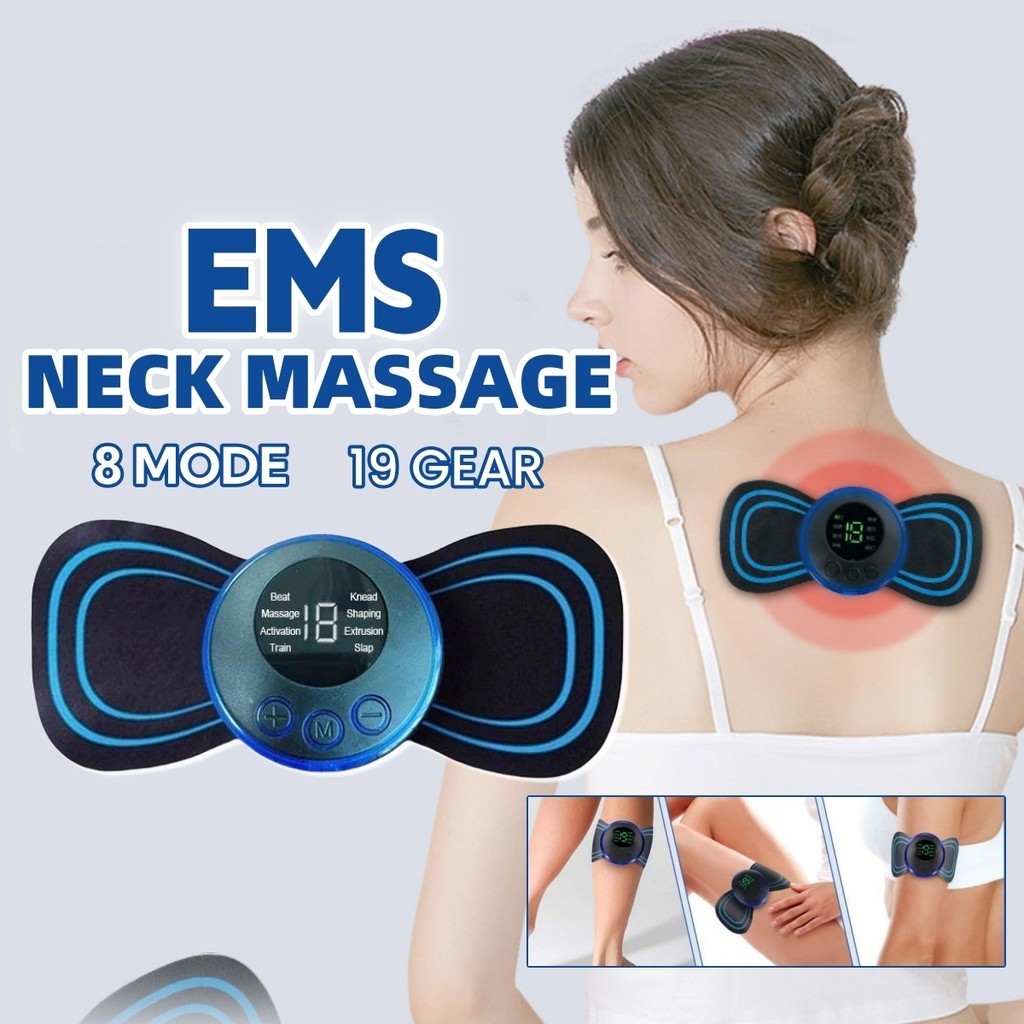 EMS Mini Neck Shoulder Cervical Massage Sticker Massager Pain Relief ...