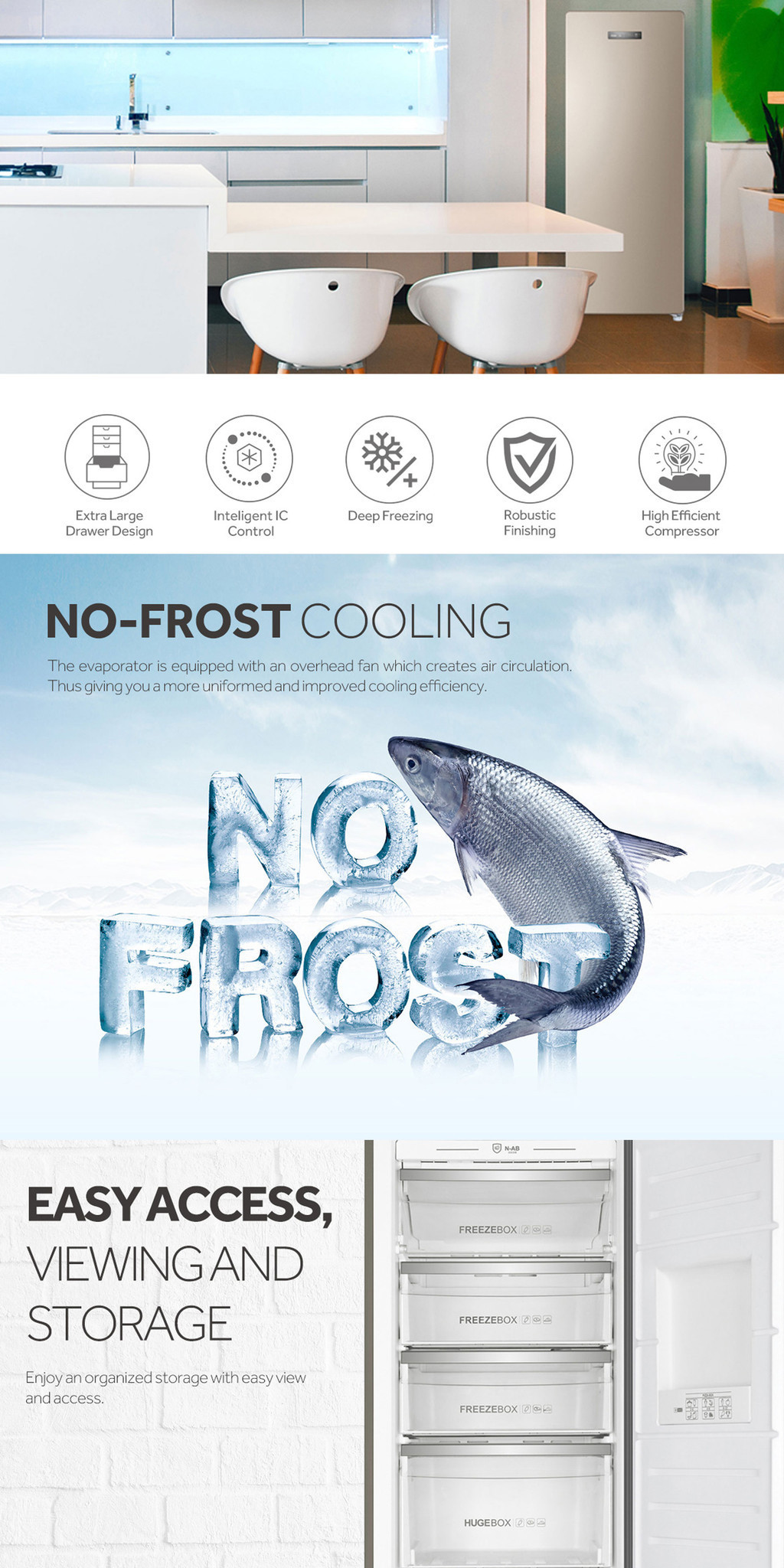 Haier 168 / 250 Liter Upright Freezer NO Frost BD-168WL BD-248WL ...